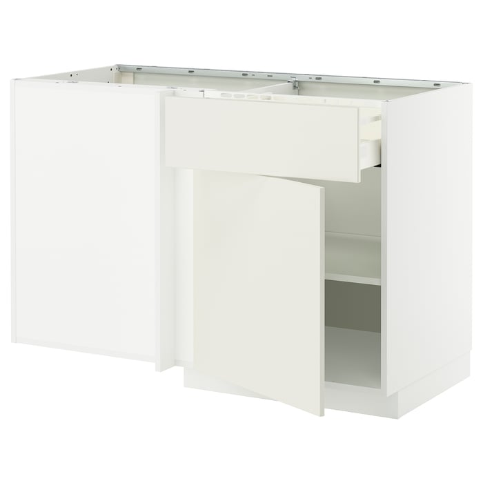 METOD / MAXIMERA corner base cab w drawer and shelf, white/Veddinge ...