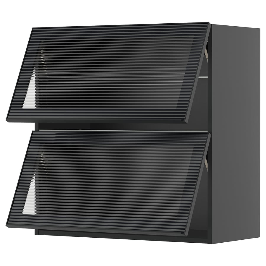 METOD wall cab horizontal w 2 glass doors, black-grey/Hejsta anthracite ...