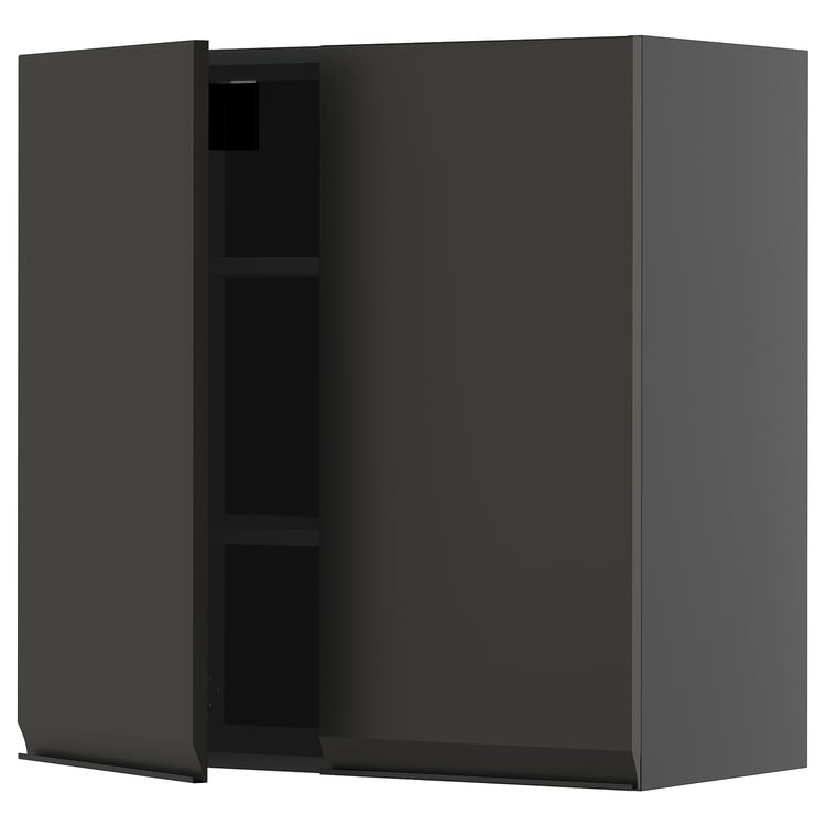 METOD wall cabinet with shelves/2 doors, black-grey/Upplöv matt ...