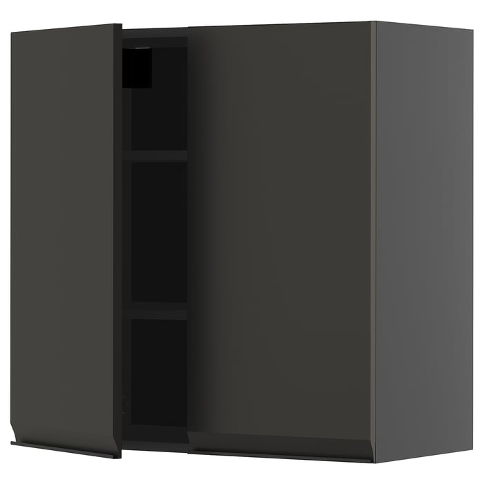 METOD wall cabinet with shelves/2 doors, black-grey/Upplöv matt ...