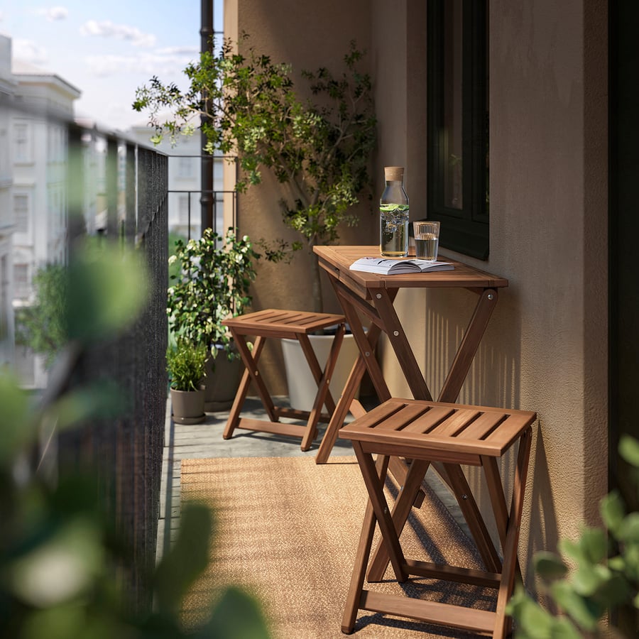 NÄMMARÖ table and 2 stools, outdoor, light brown stained foldable ...