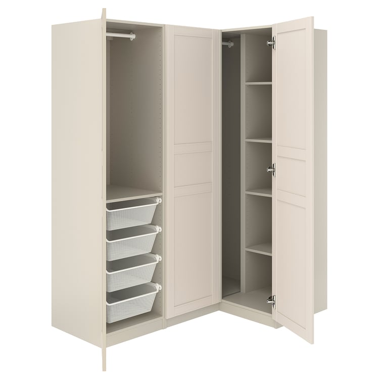 PAX / FLISBERGET corner wardrobe, grey-beige/light beige, 161/111x201 ...