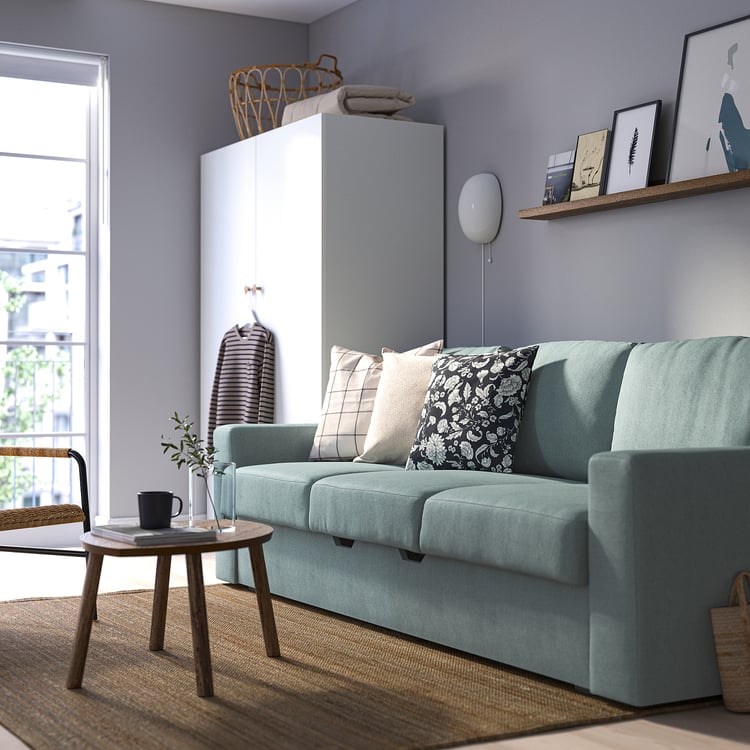 BÅRSLÖV 3-zits slaapbank, Tibbleby Lichtgrijs-turquoise - IKEA