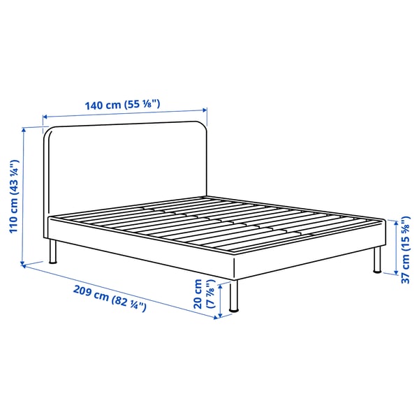 BLÅFJÄLLET bedframe voor boxspring, inclusief hoofdeinde, poten en hoes ...