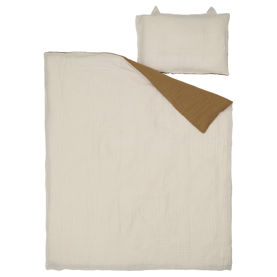 GULDVÄVARE bedset voor babybed, 3-delig, donkergeel/beige, 60x120 cm - IKEA