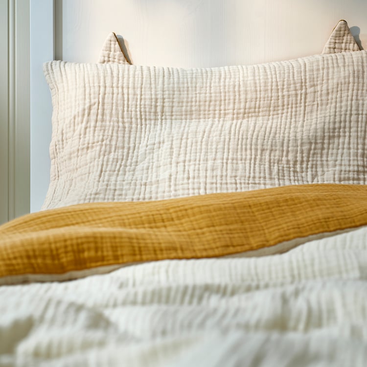 GULDVÄVARE bedset voor babybed, 3-delig, donkergeel/beige, 60x120 cm - IKEA