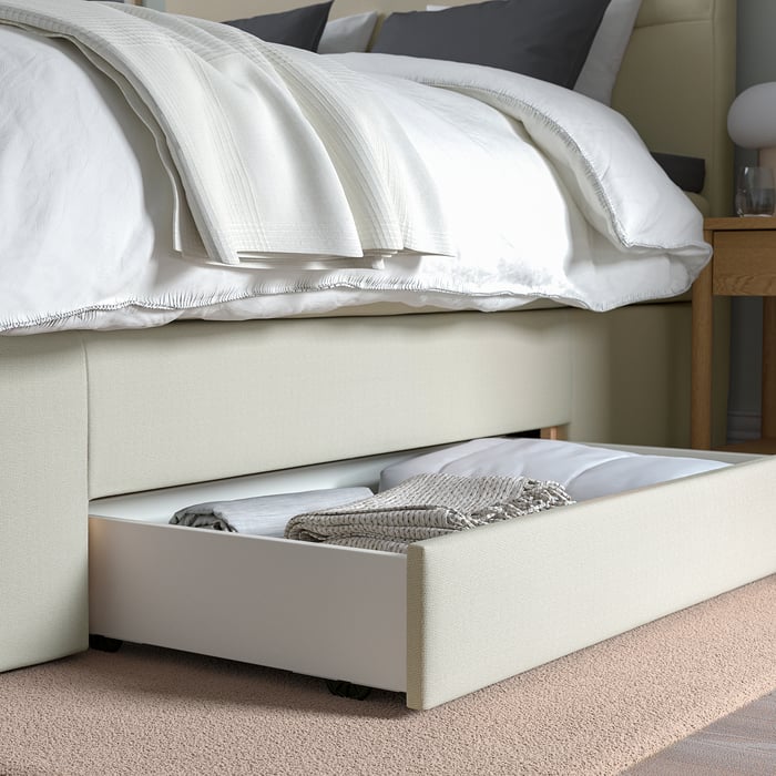 HEMFJÄLLET boxspring met opberger, Valevåg stevig/Nordberget Odensvi ...