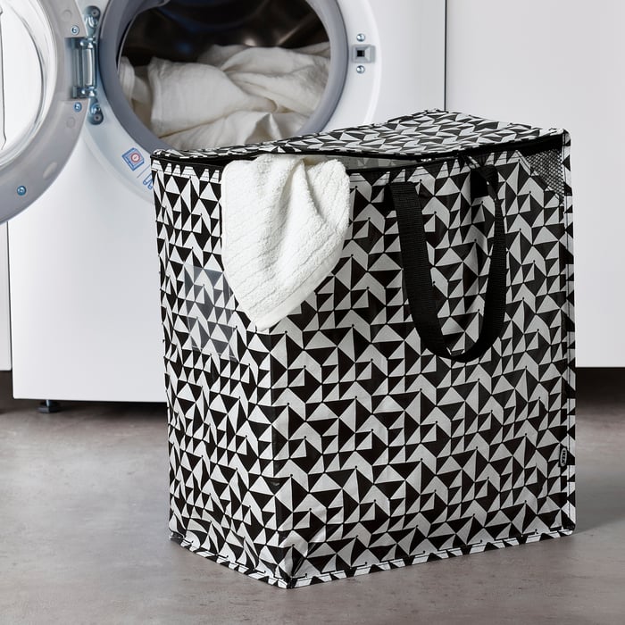 KNALLA boodschappentas, zwart/wit, 40x25x47 cm/47 l - IKEA
