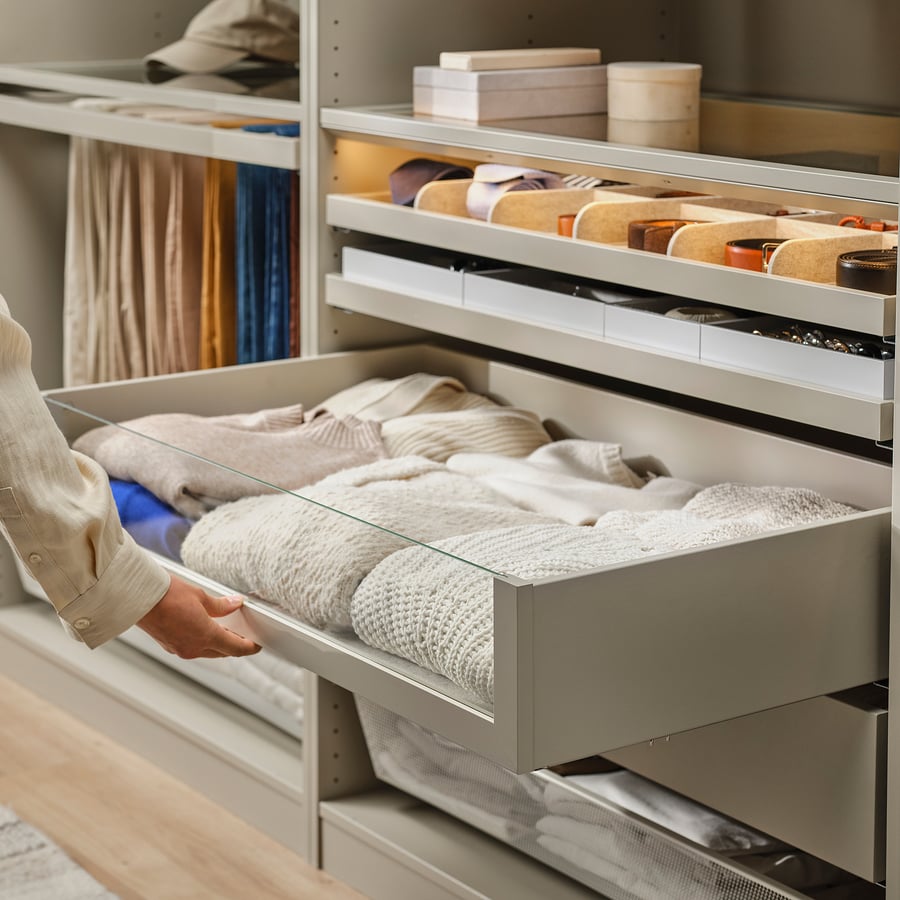 KOMPLEMENT lade met glazen front, grijsbeige, 100x58 cm - IKEA