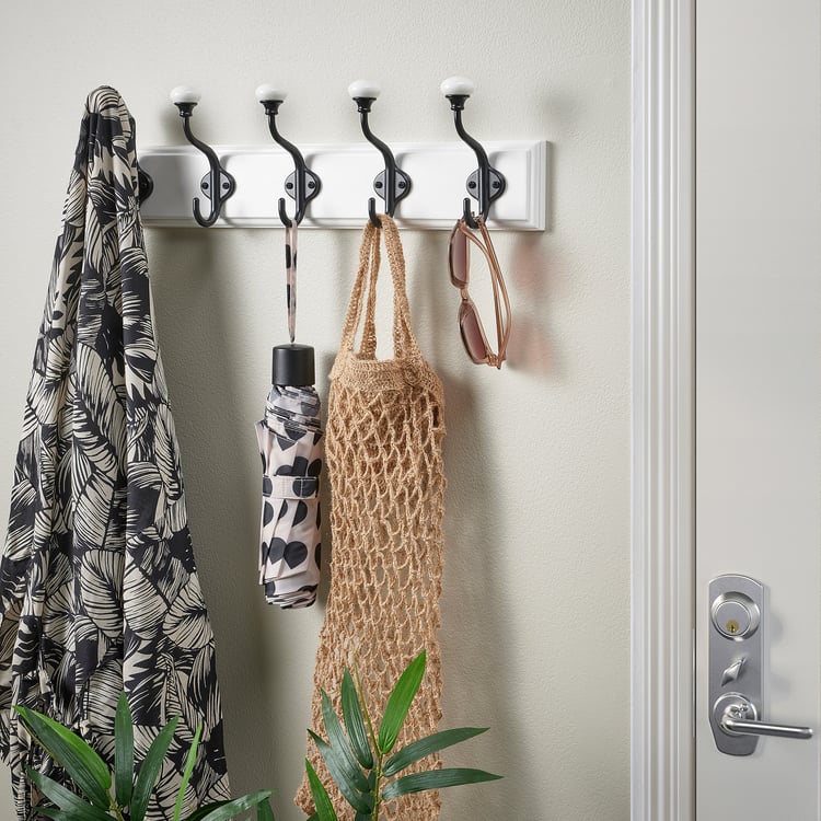 Rekje met 5 haken, LANDKRABBA, wit, 50 cm - IKEA