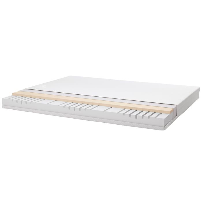 MALM bedframe met matras, grijs gelazuurd/Åbygda middelhard, 90x200 cm ...