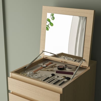 MALM Ladekast 6 lades, wit gelazuurd eikenfineer/spiegelglas, 40x123 cm ...