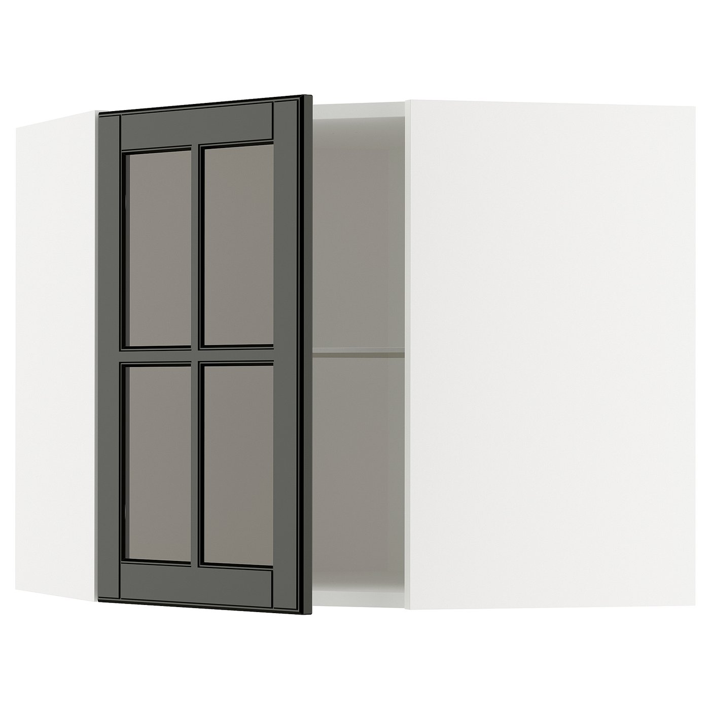 METOD bovenhoekkast met plank/vitrinedeur, wit/Bodbyn zwart, 68x60 cm ...