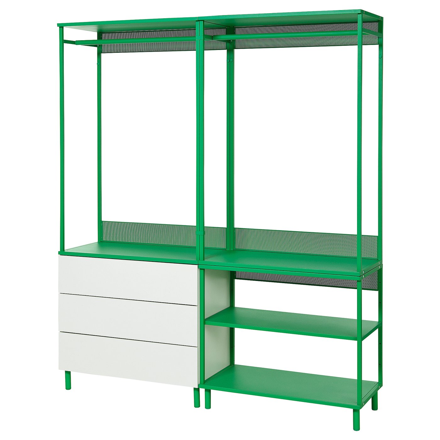 PLATSA open kledingkast met 3 lades, wit/Fonnes groen, 160x42x191 cm - IKEA