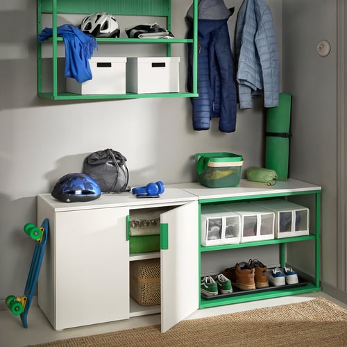 PLATSA open opbergcombinatie met 2 deuren, wit Fonnes/groen, 160x42x63 ...