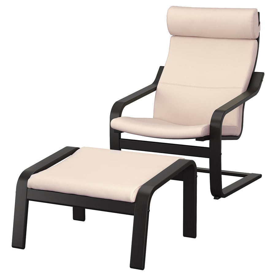 Fauteuil & voetenbank POÄNG, zwartbruin/Glose ecru - IKEA