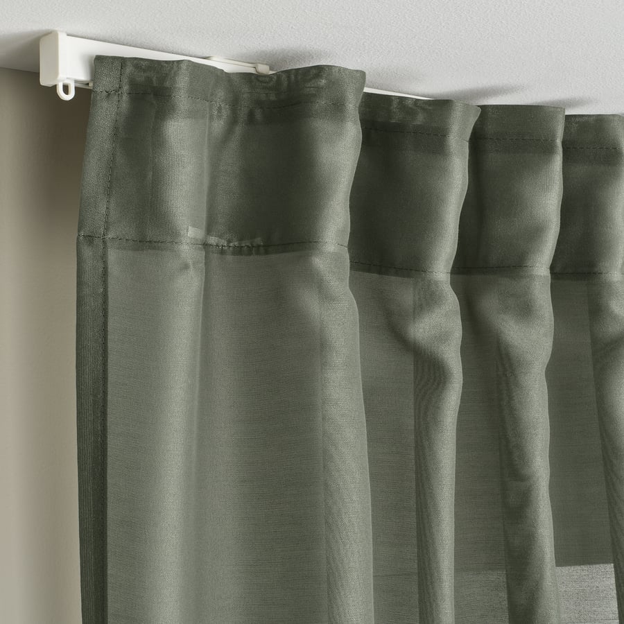 STENFRÖ vitragegordijnen, 1 paar, groen/met plooiband, 145x300 cm - IKEA