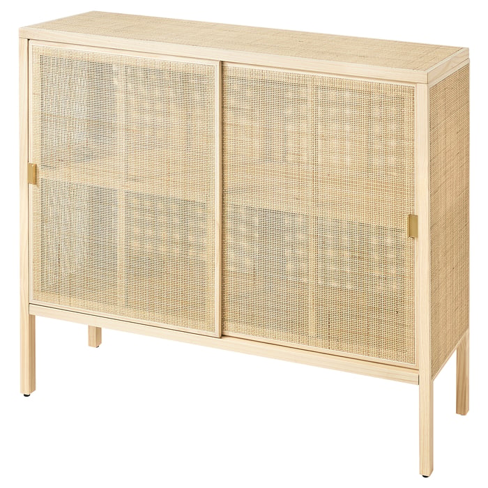 STOCKHOLM 2025 kast met schuifdeuren, rotan/grenen, 125x47x110 cm - IKEA
