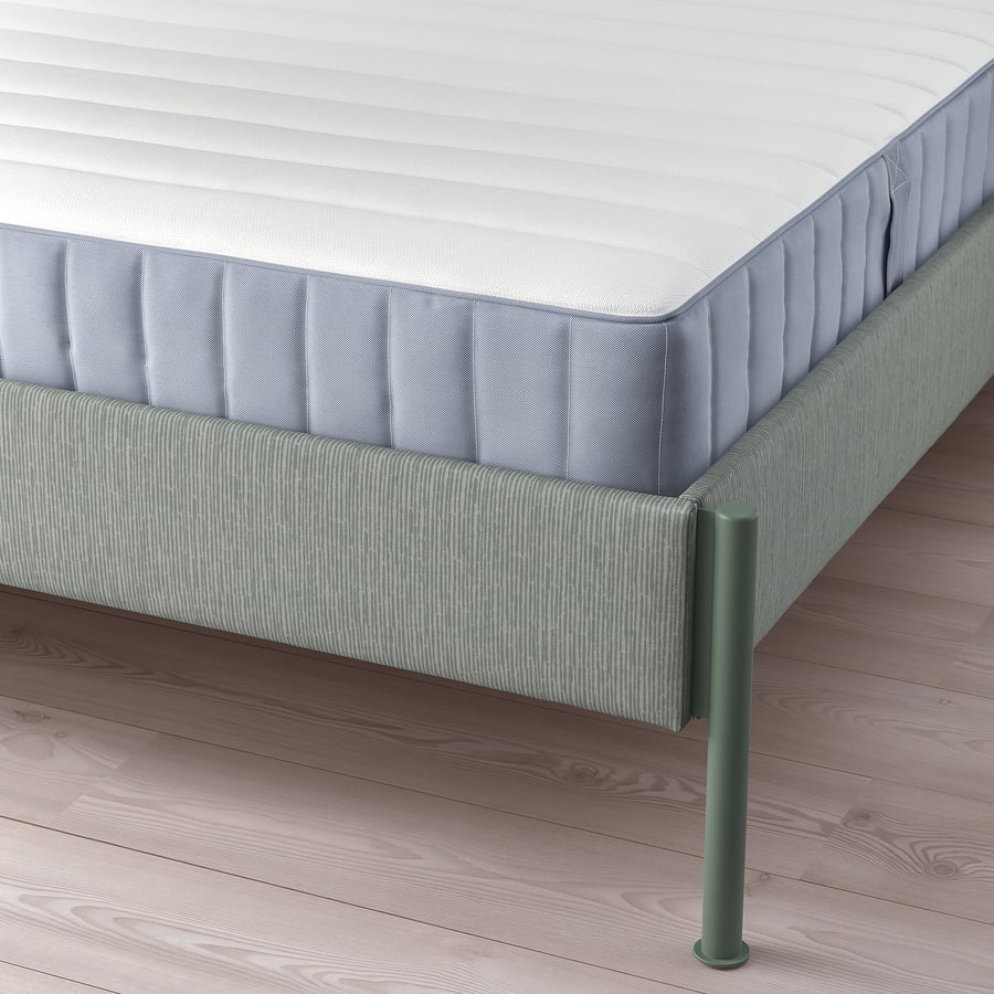 TÄLLÅSEN bekleed bedframe met matras, Kulsta grijsgroen/Valevåg ...