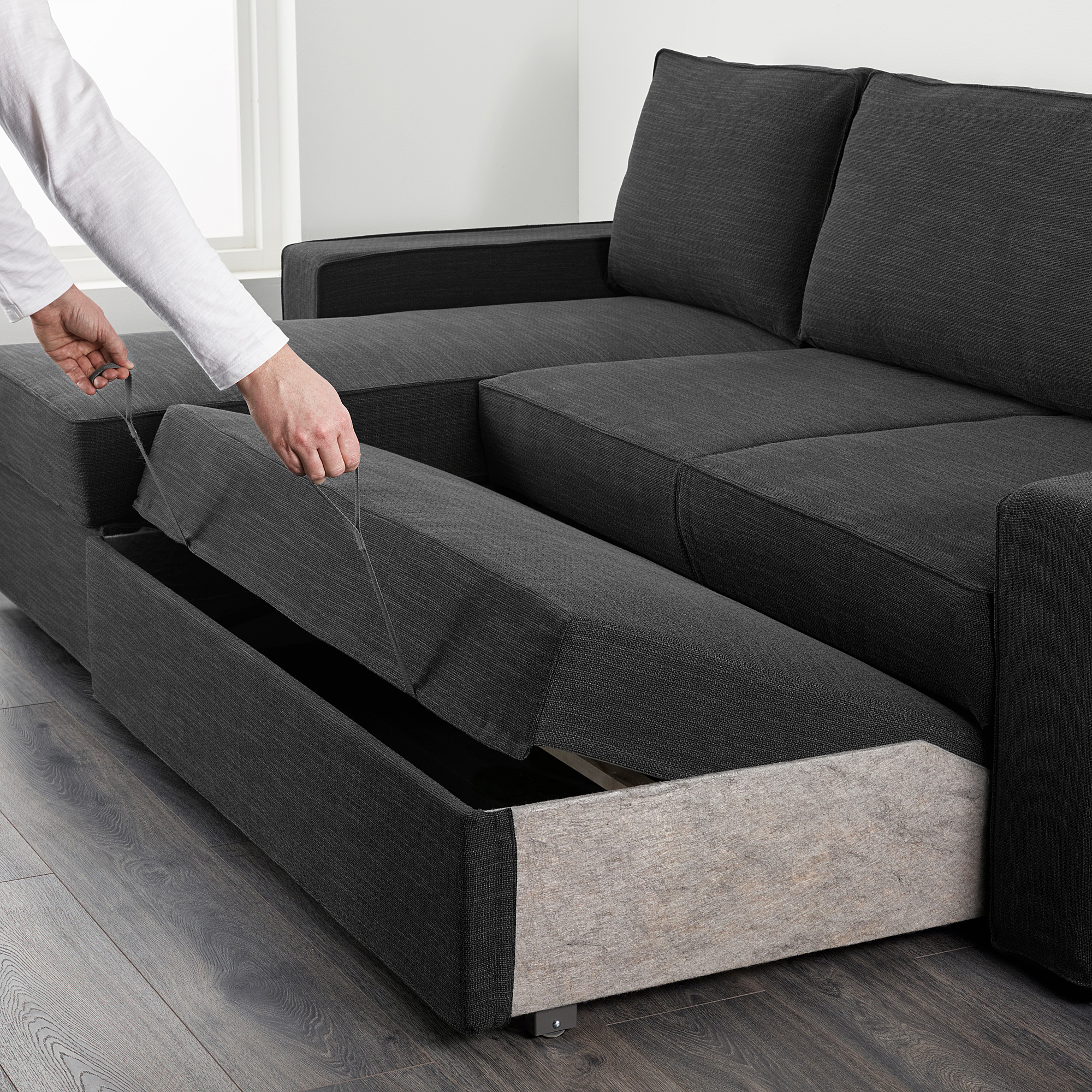 VILASUND Slaapbank met chaise longue, Hillared antraciet - IKEA