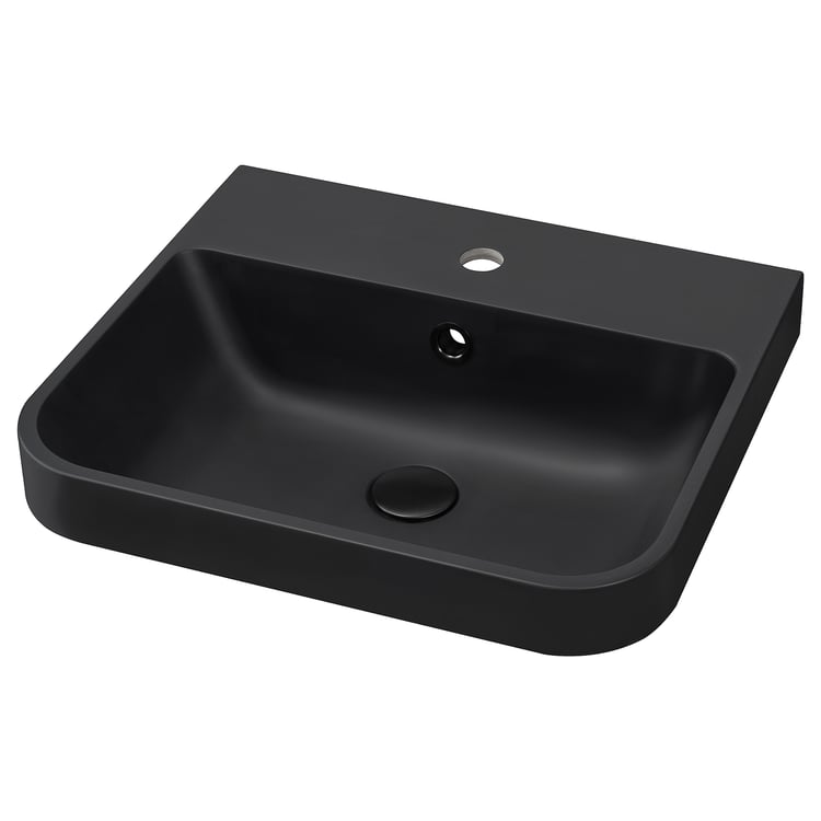 BACKSJÖN semi-recessed wash-basin, black, 50x44 cm - IKEA Norway