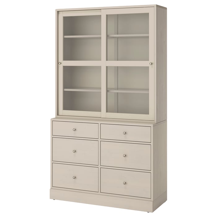 HAVSTA storage combination w glass-doors, grey-beige, 121x47x212 cm ...