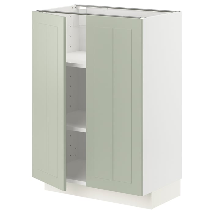 METOD base cabinet with shelves/2 doors, white/Stensund light green ...