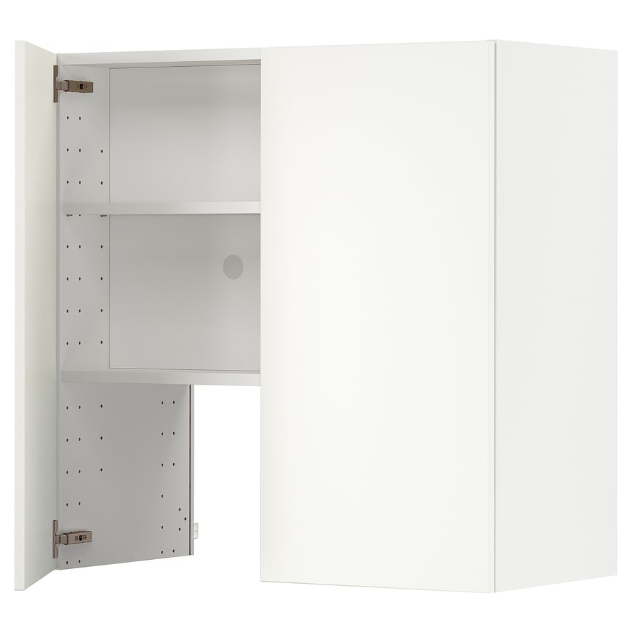 METOD wall cb f extr hood w shlf/door, white/Havstorp beige, 80x80 cm ...