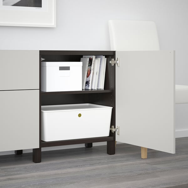 BESTÅ oppbevaring med dører, brunsvart/Lappviken lys grå, 180x42x65 cm ...