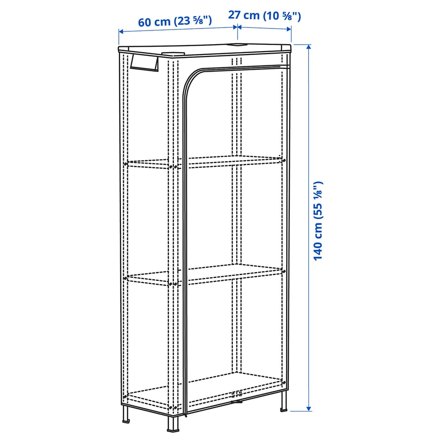 HYLLIS hylle med trekk, transparent, 60x27x140 cm - IKEA