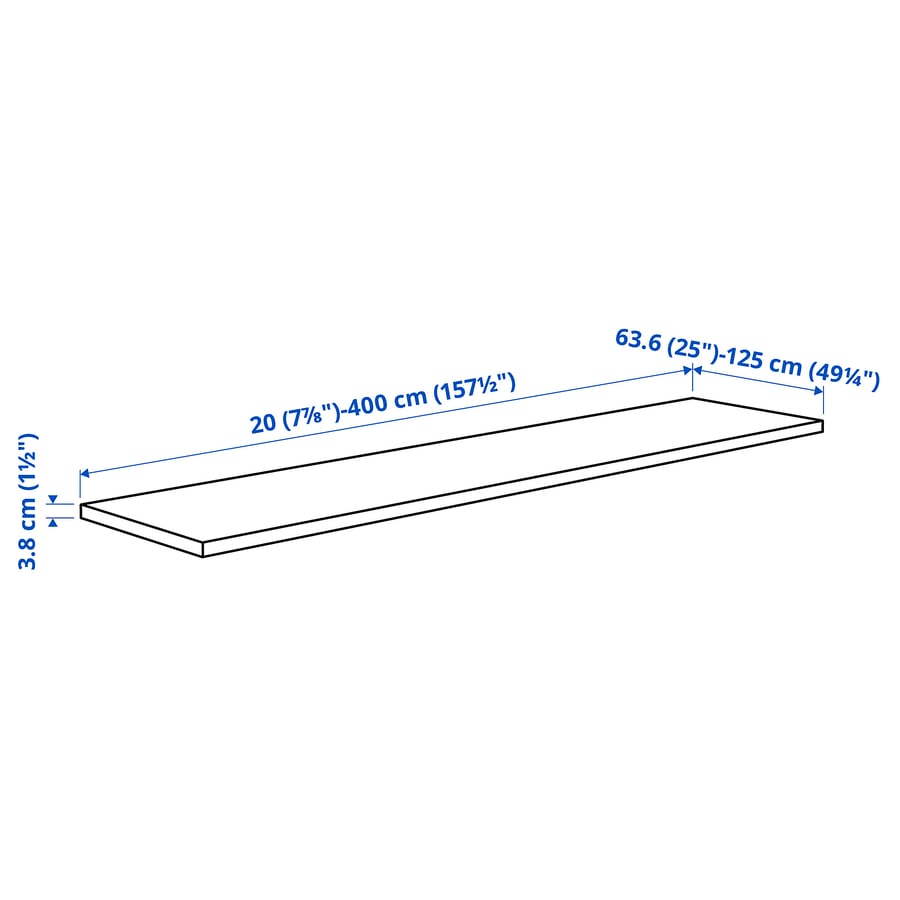KARLBY spesialtilpasset benkeplate, eik/finer, 63.6-125x3.8 cm - IKEA