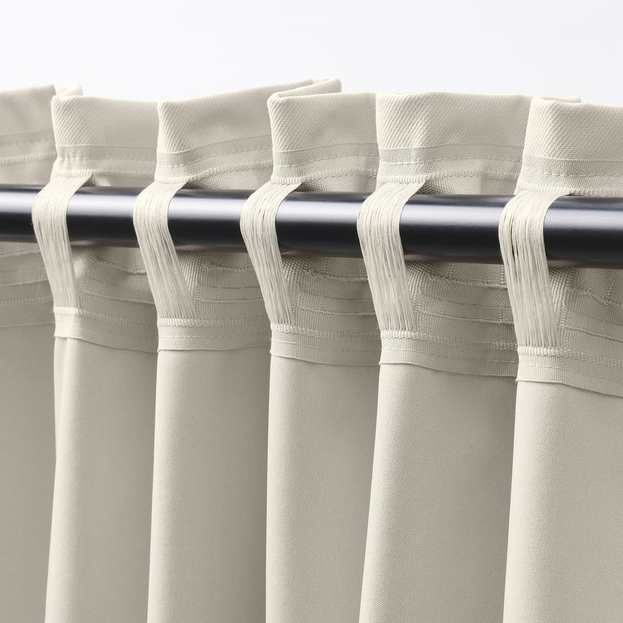 KORGMOTT lystette gardiner, 1 par, beige/med multibånd, 145x250 cm - IKEA