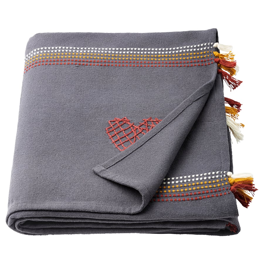 MÄVINN pledd, grå rød/broderi dusk, 110x170 cm - IKEA