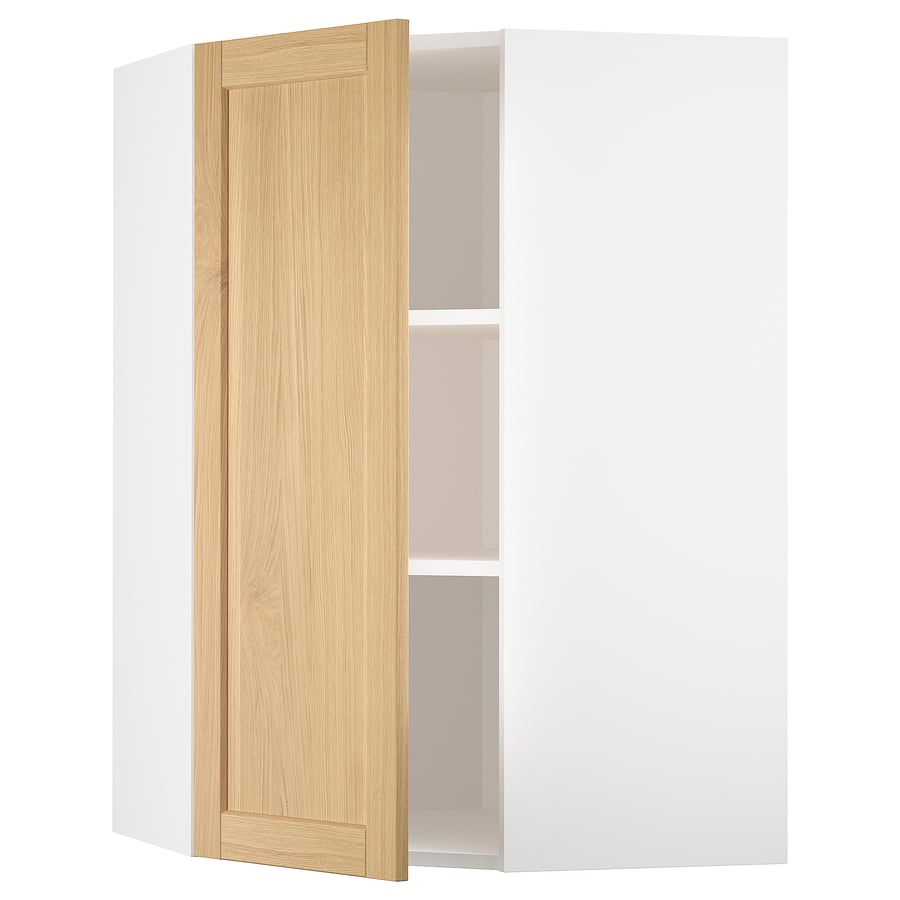 METOD hjørneveggskap med hyller, hvit/Forsbacka eik, 68x100 cm - IKEA