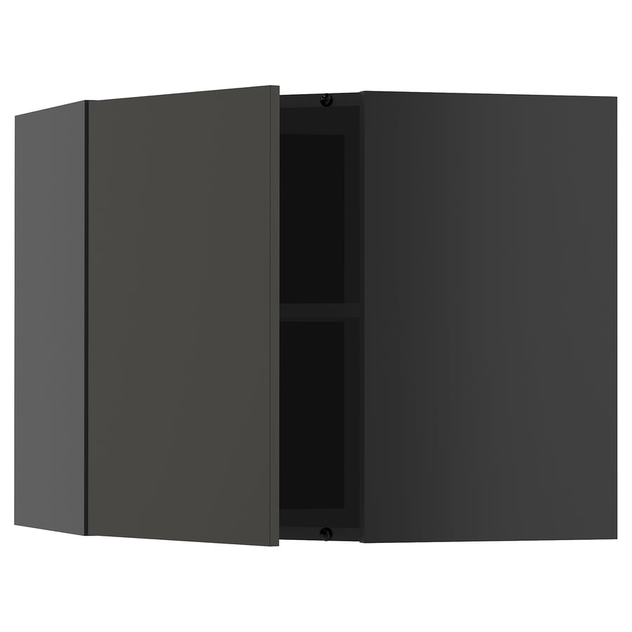 METOD hjørneveggskap med hyller, svartgrå/Nickebo matt antrasitt, 68x60 ...