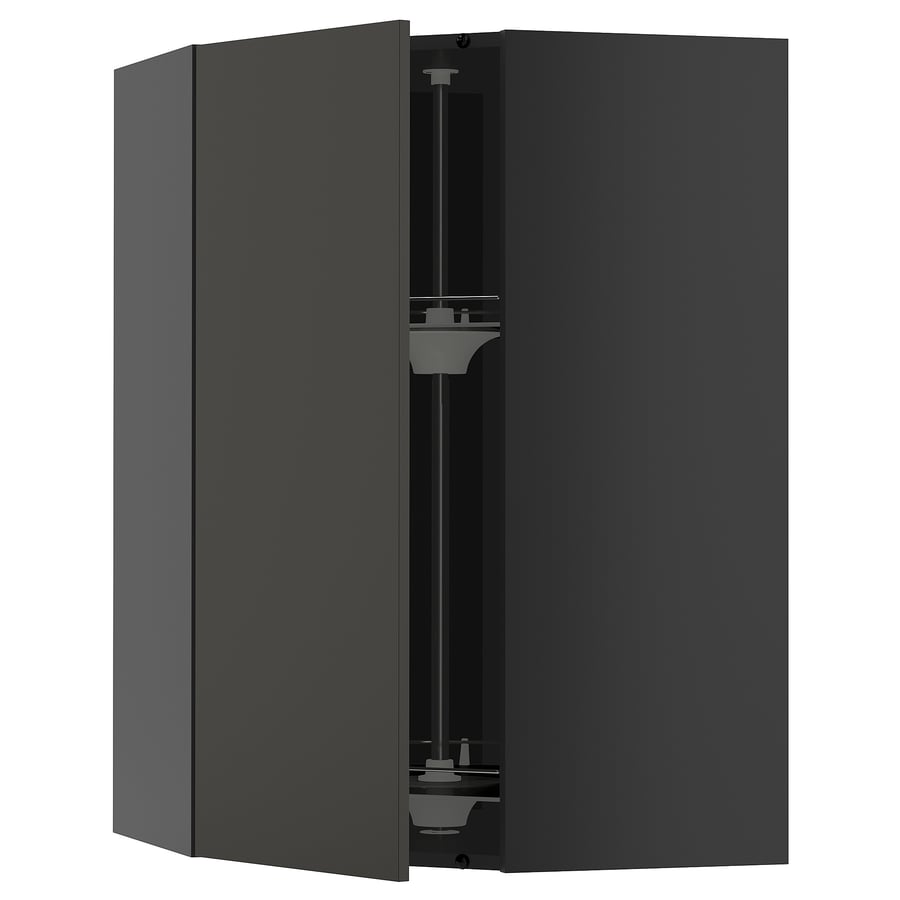 METOD hjørneveggskap med karusell, svartgrå/Nickebo matt antrasitt ...