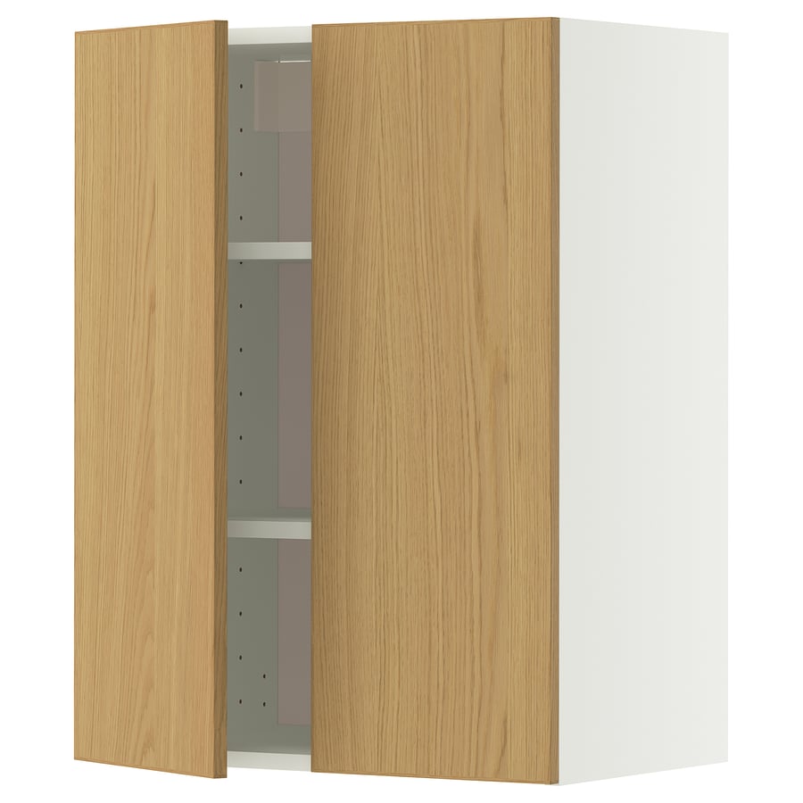 METOD veggskap m hyller/2 dører, hvit/Sinarp eikefiner, 60x80 cm - IKEA