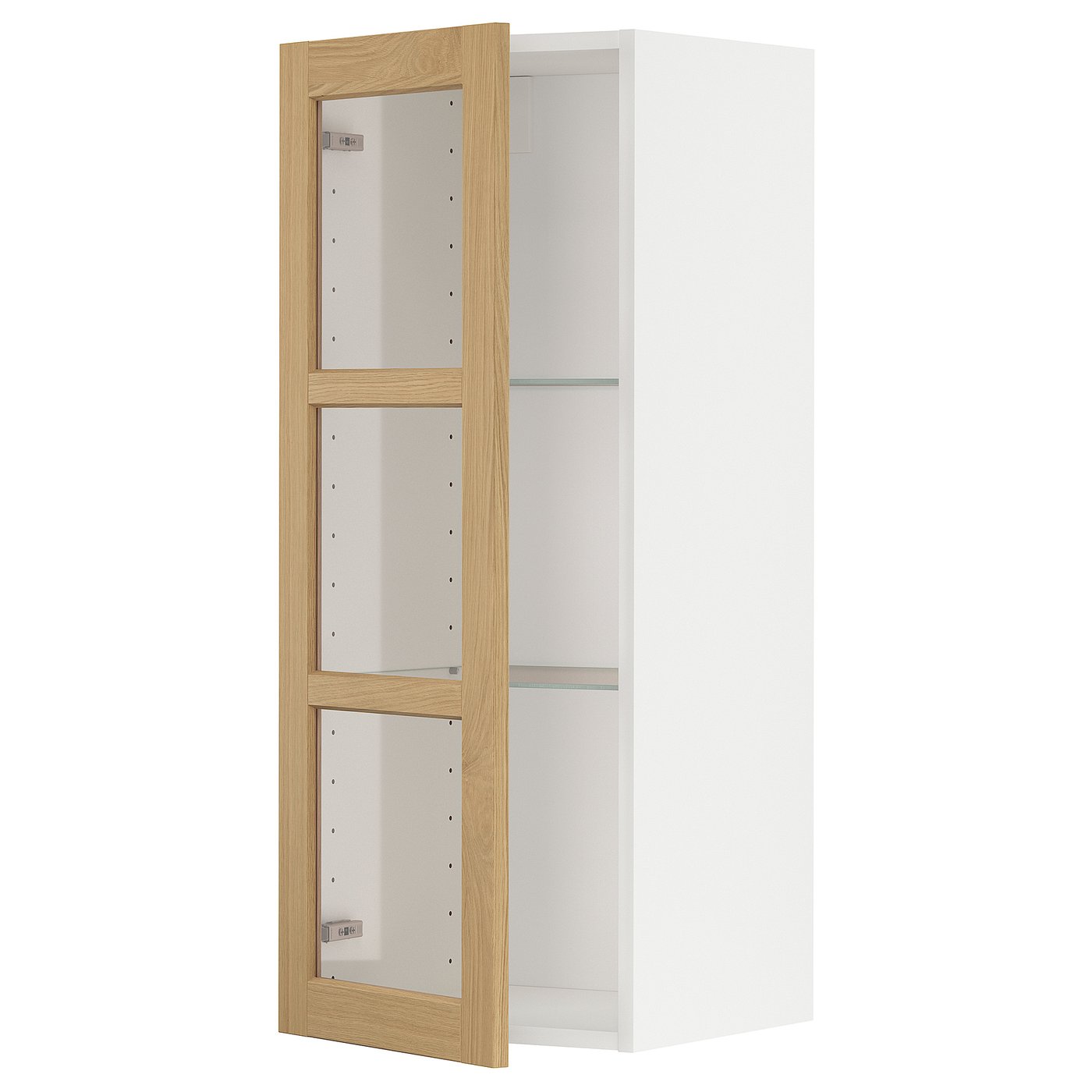 METOD veggskap m hyller/vitrinedør, hvit/Forsbacka eik, 40x100 cm - IKEA