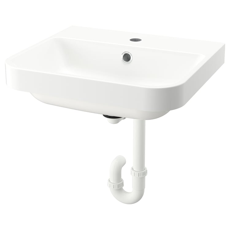 BACKSJÖN semi-recessed wash-basin w watr trp, white, 50x43 cm - IKEA
