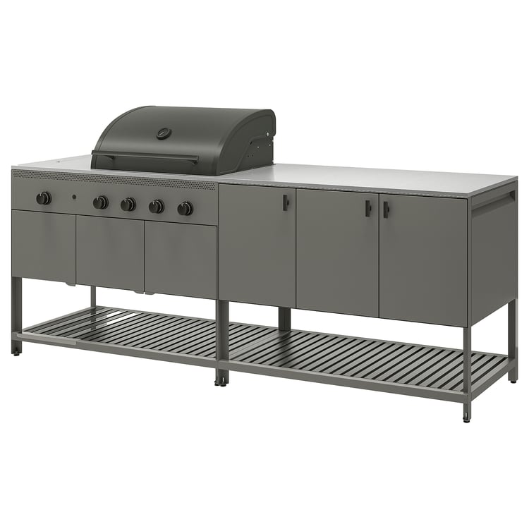 BÅTSKÄR outdoor kitchen w gas barbecue, dark grey, 240x60 cm - IKEA