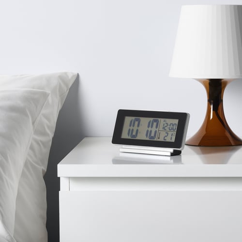 FILMIS clock/thermometer/alarm, black, 16.5x9 cm - IKEA