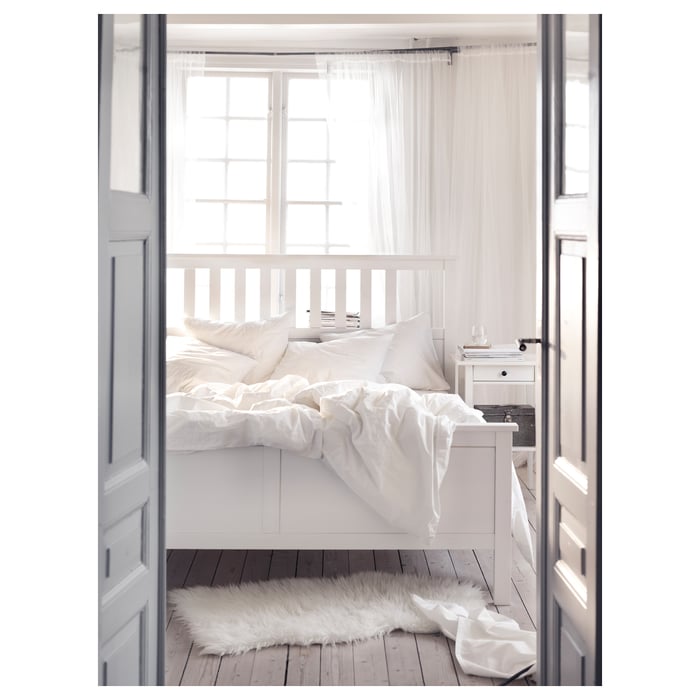 HEMNES bed frame, white stain/Lönset, Queen - IKEA