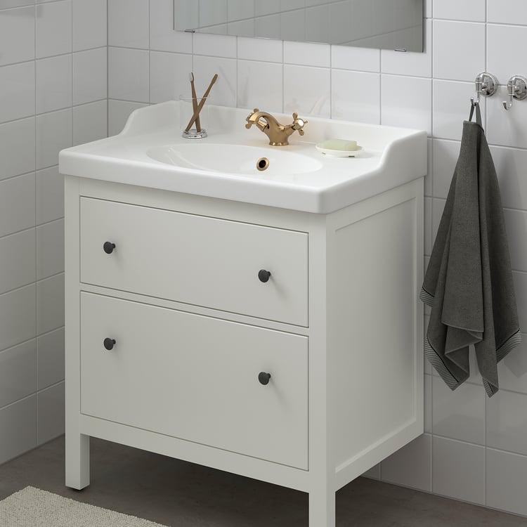 HEMNES / RUTSJÖN wash-stnd w drawers/wash-basin/tap, white, 82x49x95 cm - IKEA