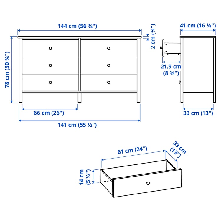 KILBERGET chest of 6 drawers, white/anchor/unlock-function, 144x78 cm ...