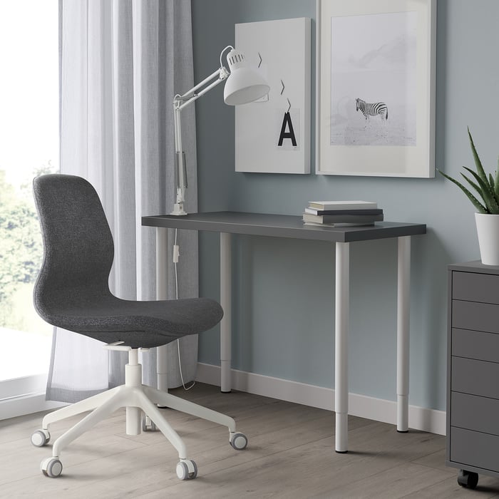 LINNMON / OLOV desk, dark grey/white, 100x45 cm - IKEA