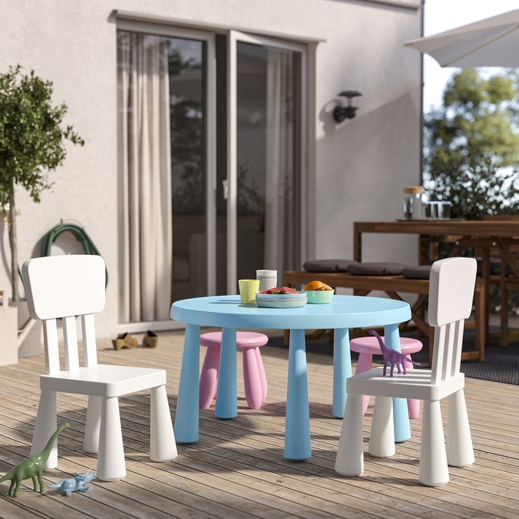 MAMMUT children's table, in/outdoor/light blue, 85 cm - IKEA