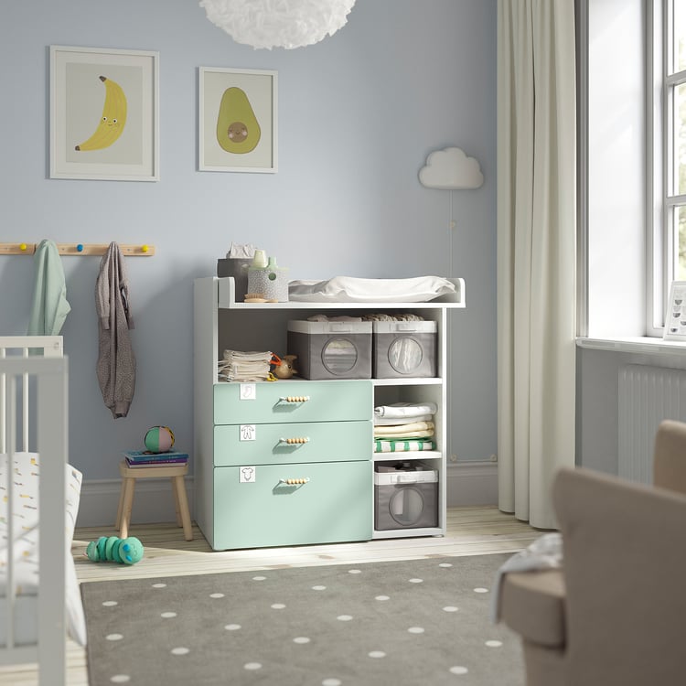 SMÅSTAD changing table, white light green/with 3 drawers, 90x79x100 cm ...
