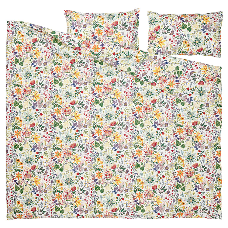 STRANDLUMMER duvet cover and 2 pillowcases, multicolour/floral pattern ...