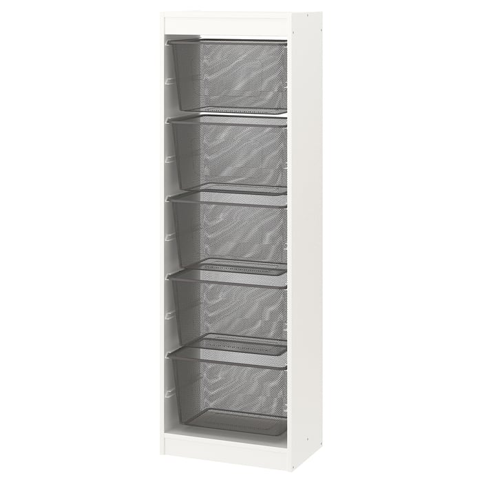 TROFAST storage combination with boxes, white/dark grey, 46x30x145 cm ...