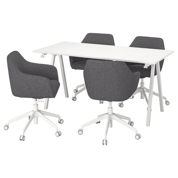 TROTTEN / TOSSBERG conference table and chairs, white/dark grey, 160x80 ...